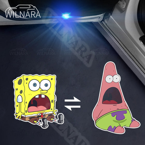 WILNARA Cartoon SpongeBob Wireless Car LED Door Light Logo Welcome Sha ...
